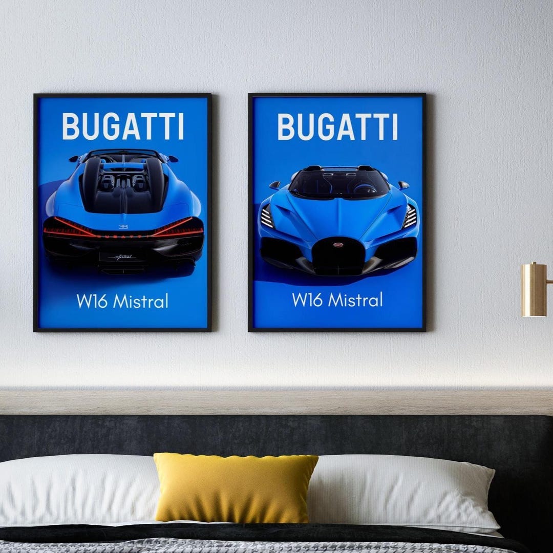 Bugatti W16 Mistral Poster Set: Supercar Garage Decor (digital Download ...