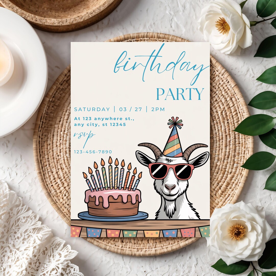 Funny Goat Birthday Party Invitation, Farm Animal Birthday Invite ...