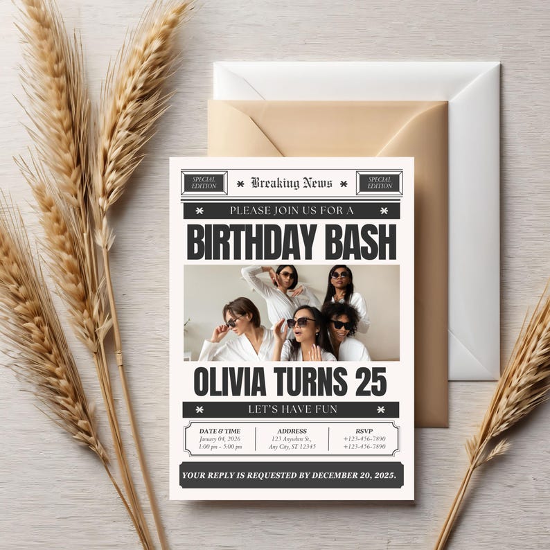 Vintage Newspaper Birthday Invitation: Editable Canva Template ...