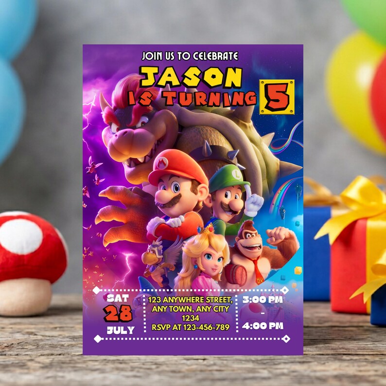 Super Mario Galaxy Birthday Invitation, Invite for Boys, Custom Mario ...