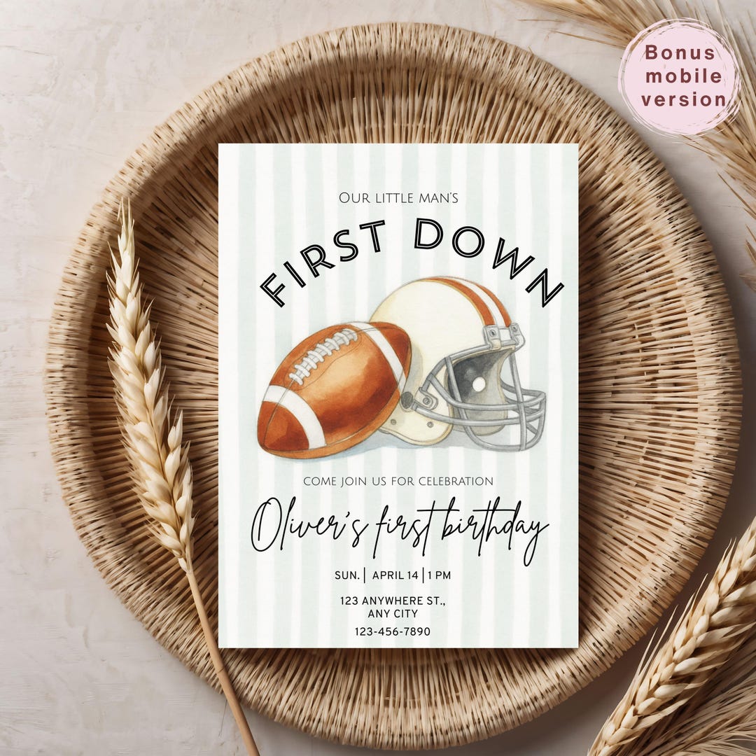 First Down Football Birthday Invitation Editable Sports Theme 5x7 ...