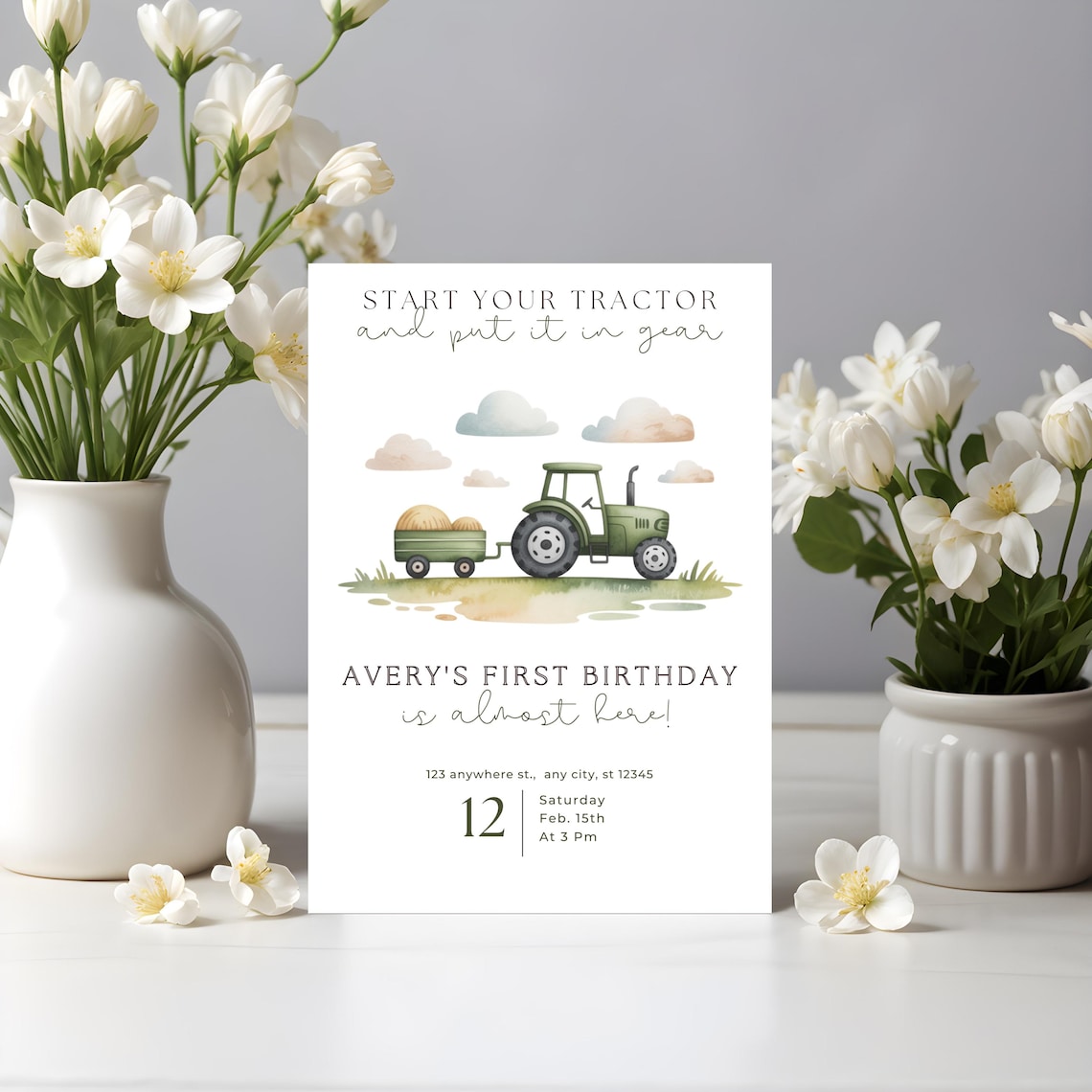 Editable Tractor Birthday Invitation Green Farm Theme Digital Template ...