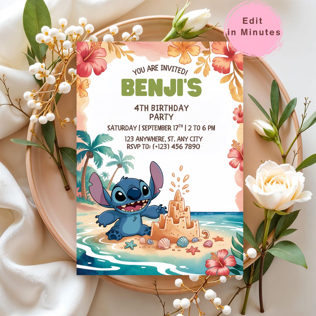 Tropical Beach Birthday Invitation, Hawaiian Luau, Kids Party (digital ...