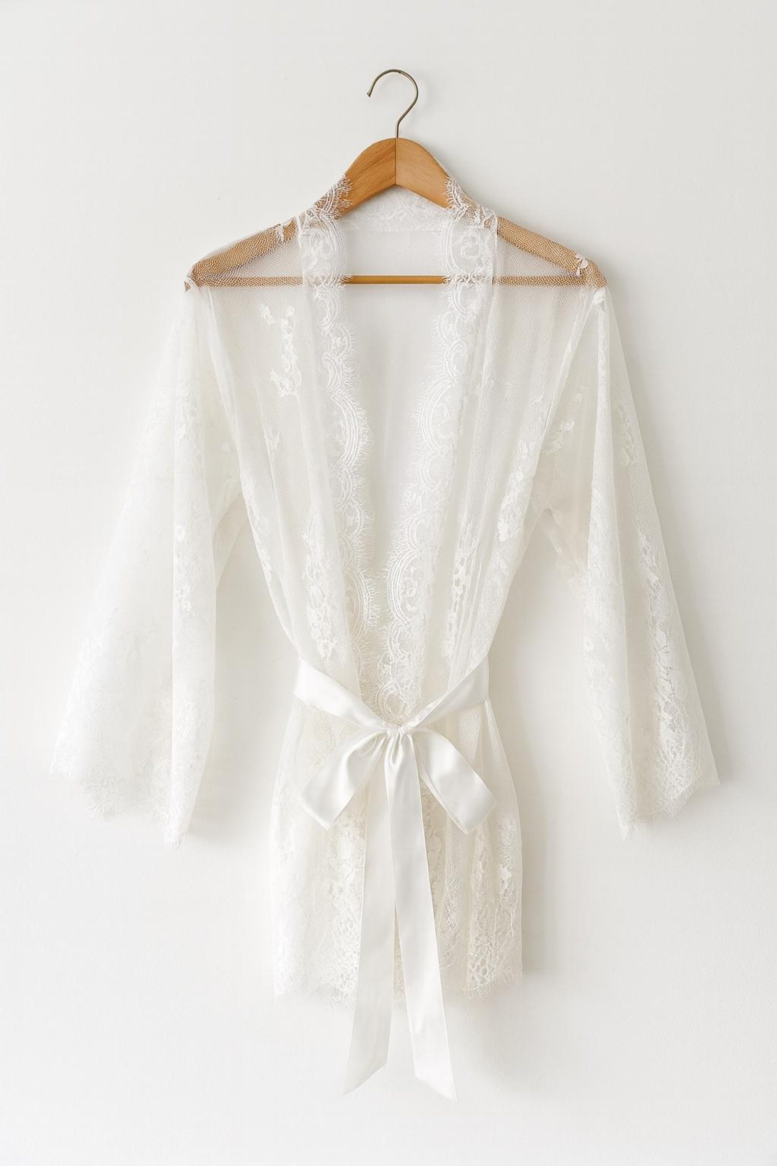 Elegant Bridal Lace Robe, White Lace Robe, Women Kimono Bridal Robe ...