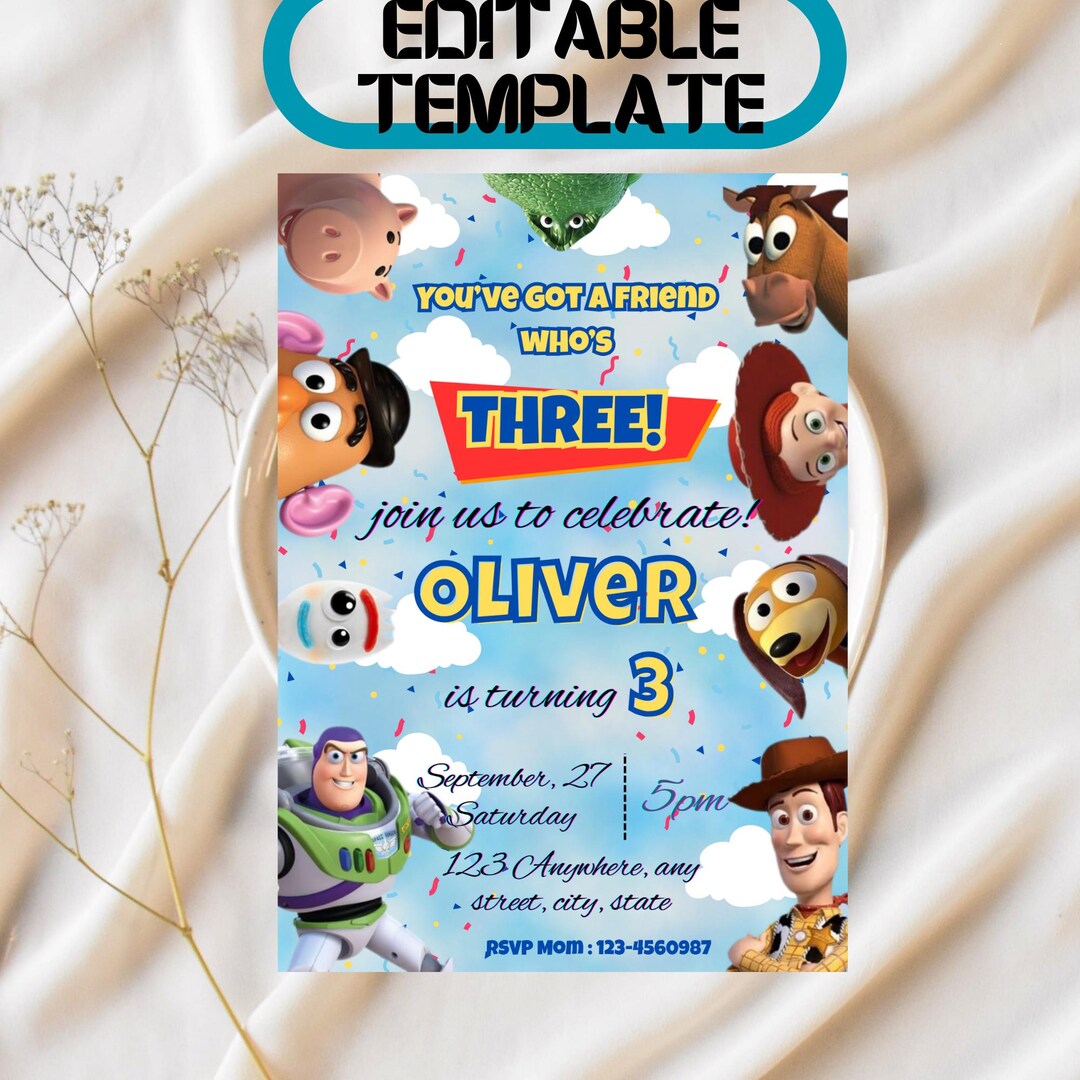 Editable Toy Story Birthday Invitation: Printable Party Invite (5x7 In ...