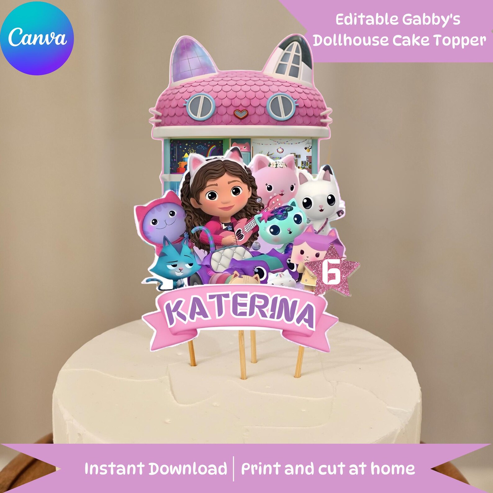 Editable Gabbys Dollhouse Cake Topper (digital Download) - Etsy