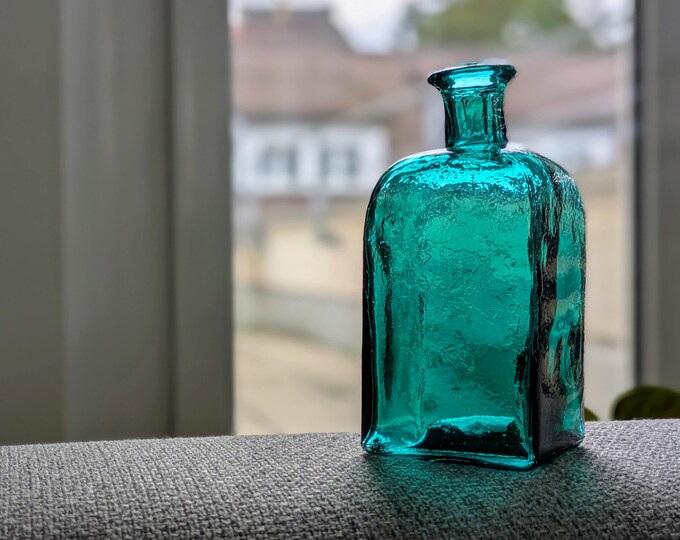 Vintage Square Green Glass Bottle - Etsy