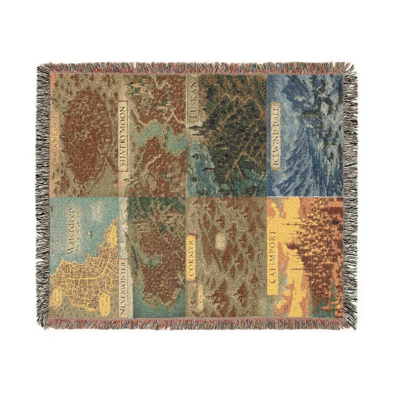 Vintage Faerun Fantasy Maps Patchwork Woven Blanket | Illustrated ...