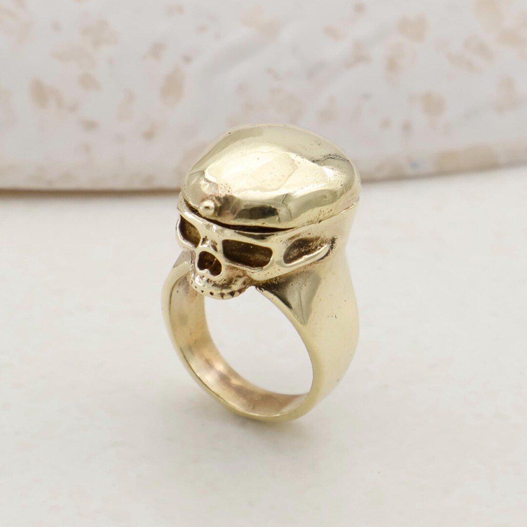 Brass Skull Poison Box Ring, Gothic Hidden Compartment Ring, Handmade ...