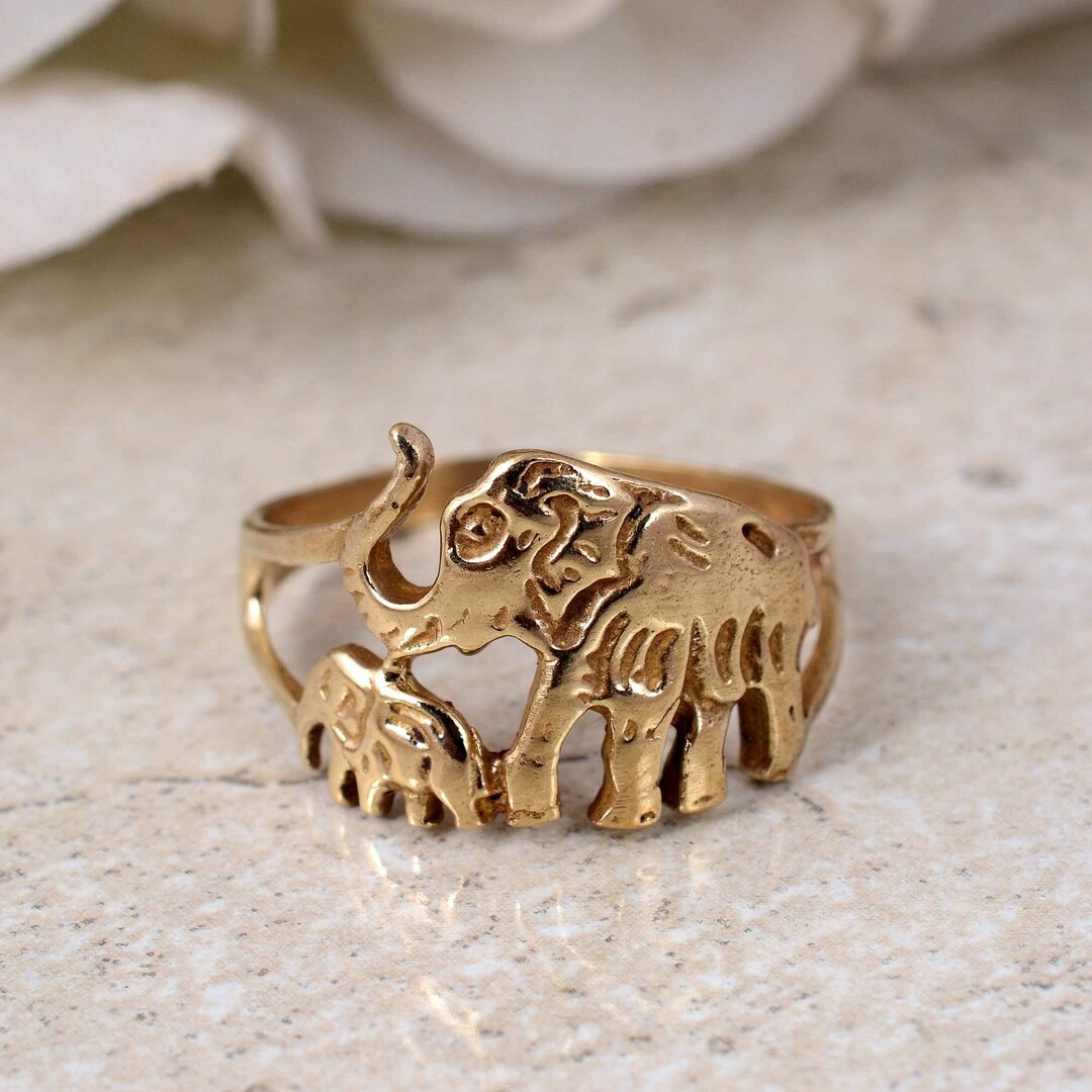 Elephant Family Ring – Handmade Brass Mother & Baby Elephant Jewelry - Etsy