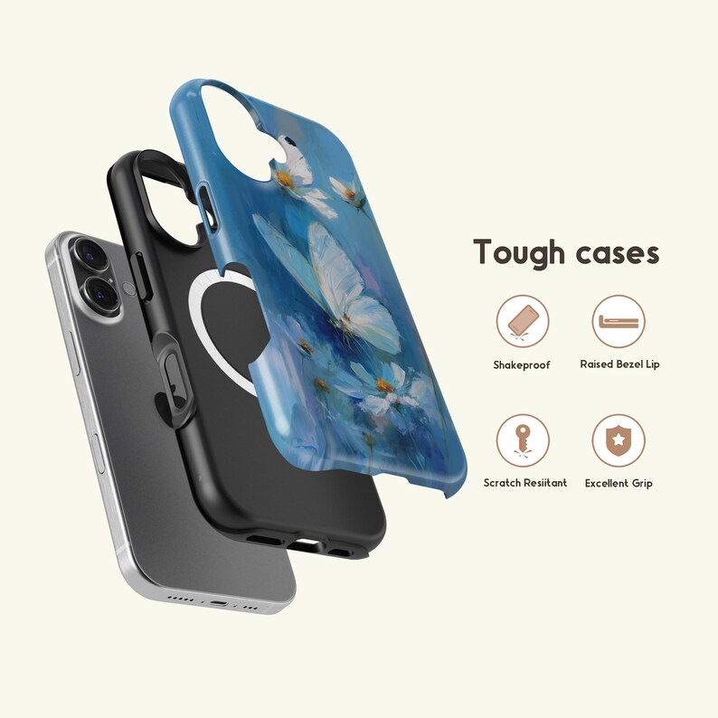 Blue Floral Oil Painting Butterfly Phone Case for iPhone 17 16 15 14 13 ...
