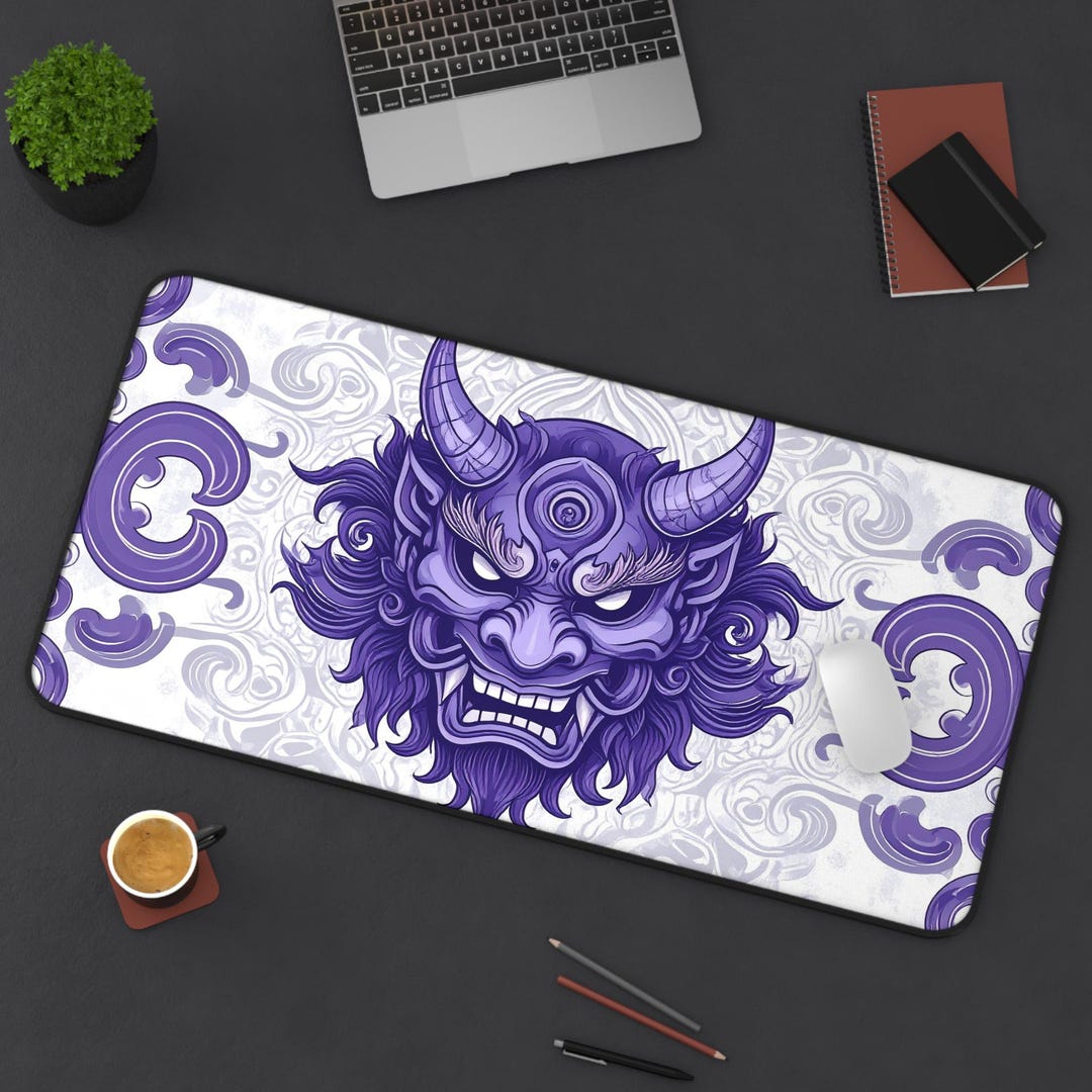 Purple Oni Mask Desk Mat: Anime Inspired Office Decor - Etsy