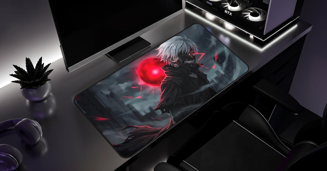 Masked Anime Character Desk Mat,dark Red Kagune - Etsy
