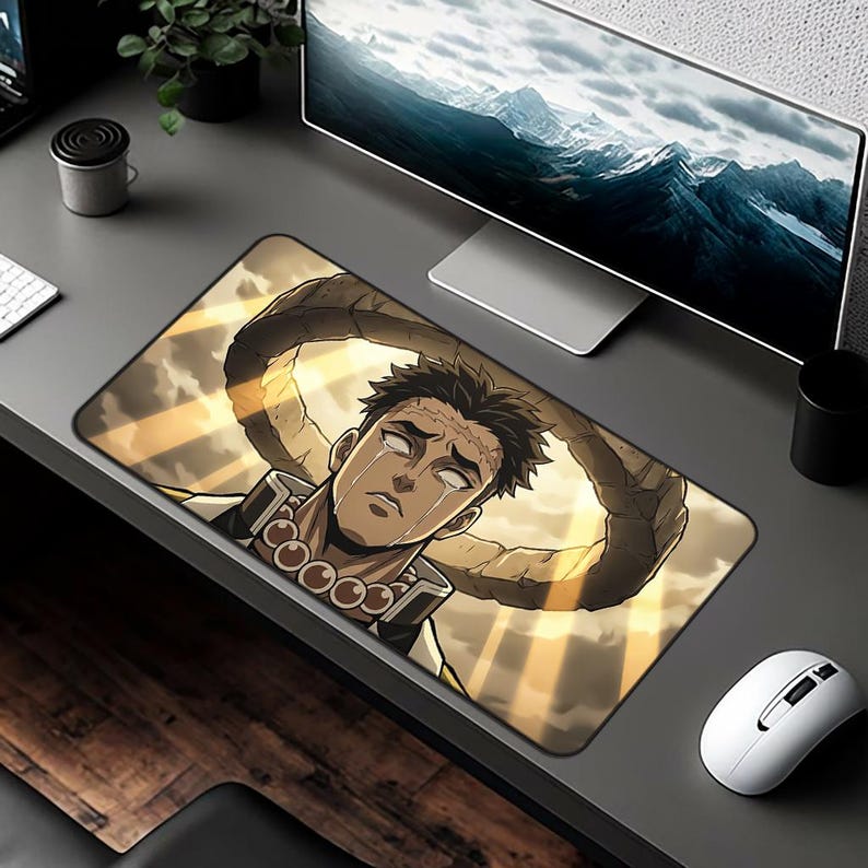 Crying Warrior Anime Illustration Desk Mat, Gaming Keyboard Mouse Pad ...