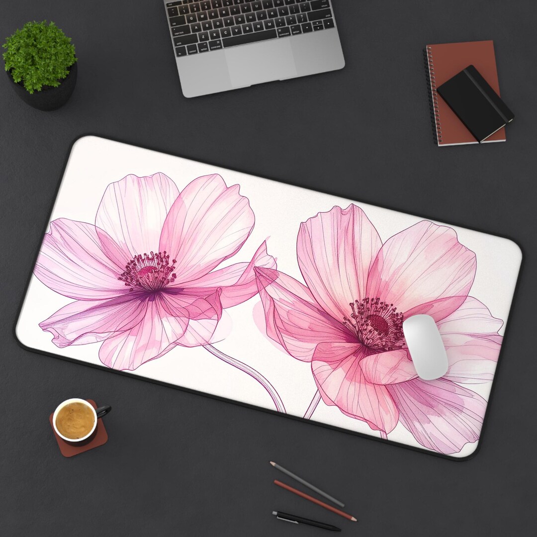 Floral Neoprene Desk Mat: Vibrant Pink Flower Design, Non-slip Base - Etsy