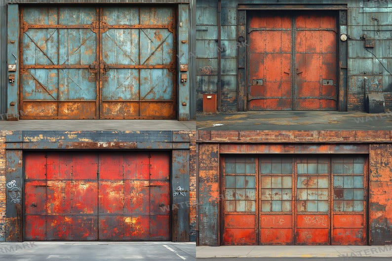 Industrial Warehouse Digital Backdrops, Rusty Metal Door, Urban Grunge ...