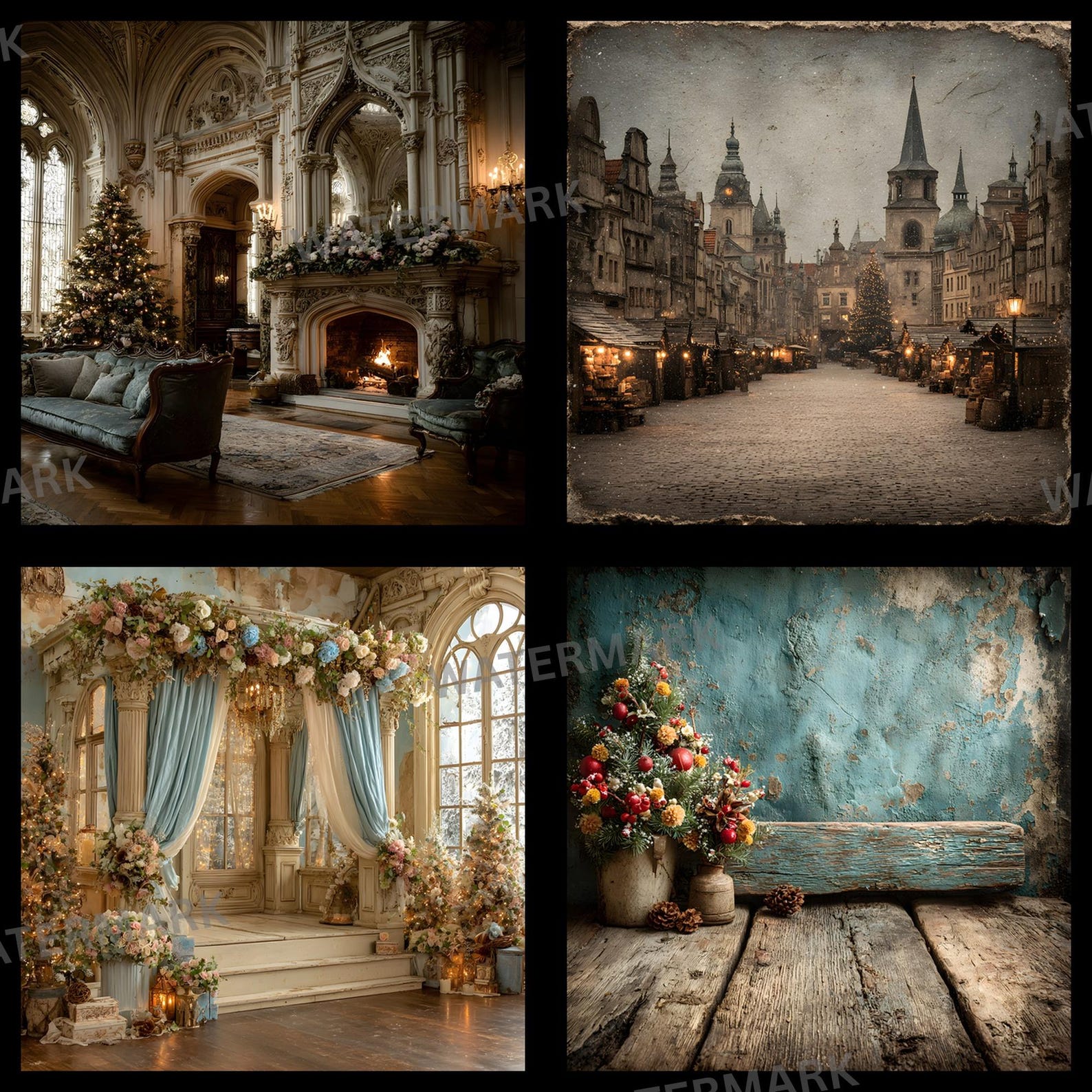 Victorian Christmas Photography Backdrop, Holiday Digital Background ...