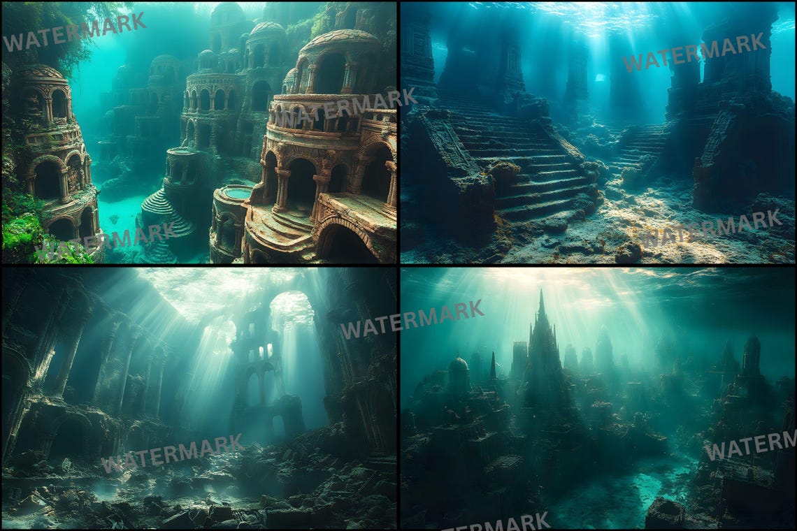 Atlantis Digital Backdrop, Underwater Fantasy Background, Mythical City ...