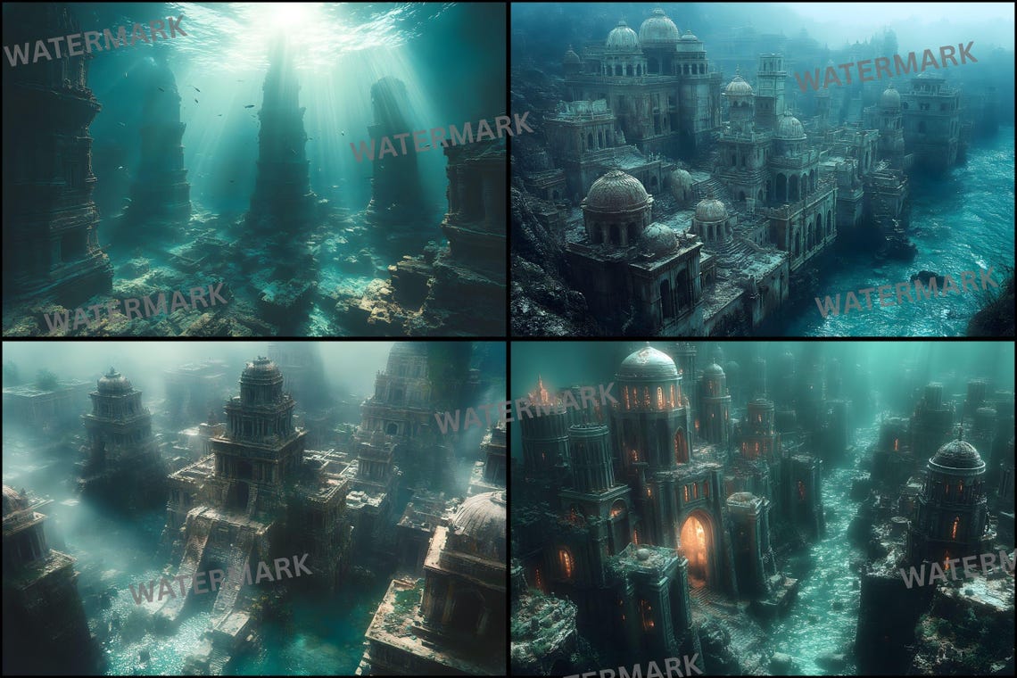 Atlantis Digital Backdrop, Underwater Fantasy Background, Mythical City ...