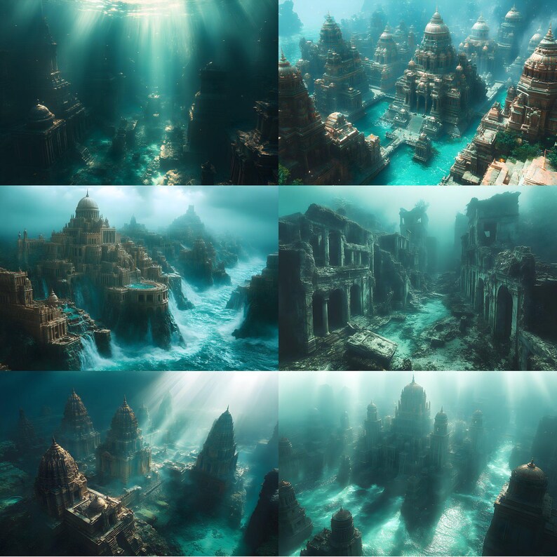 Atlantis Digital Backdrop, Underwater Fantasy Background, Mythical City ...