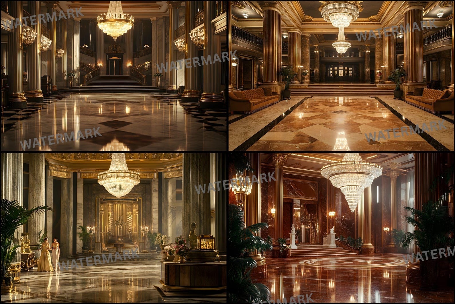 Art Deco Hotel Lobby Digital Backdrop, Elegant Photography Background ...