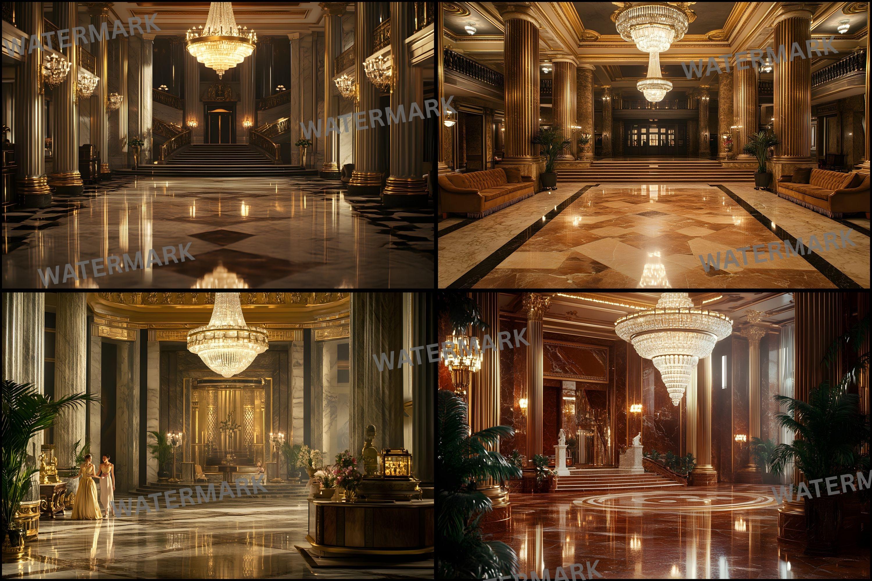 Art Deco Hotel Lobby Digital Backdrop, Elegant Photography Background ...