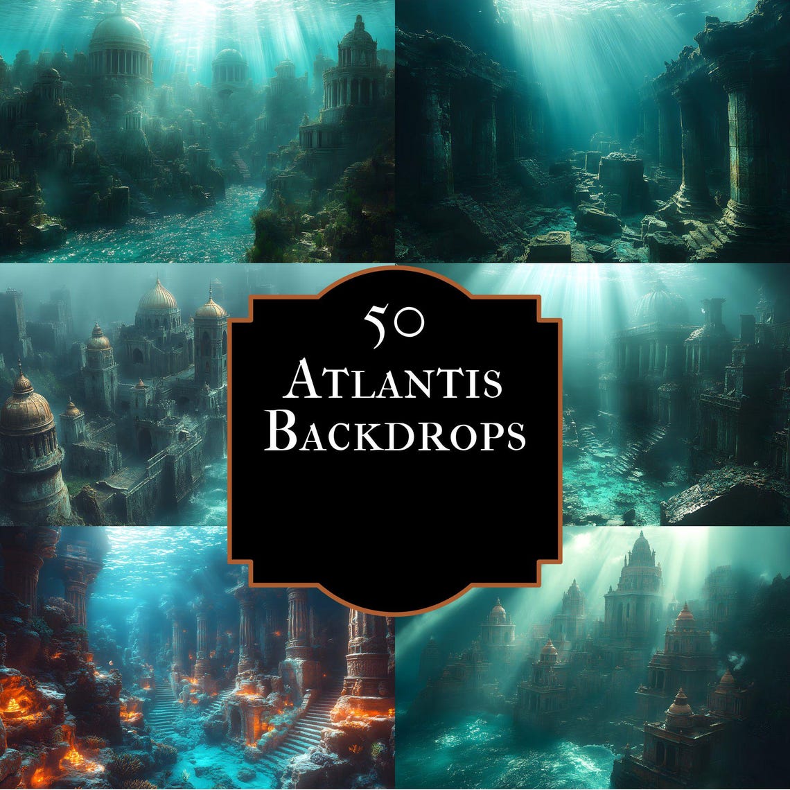 Atlantis Digital Backdrop, Underwater Fantasy Background, Mythical City ...