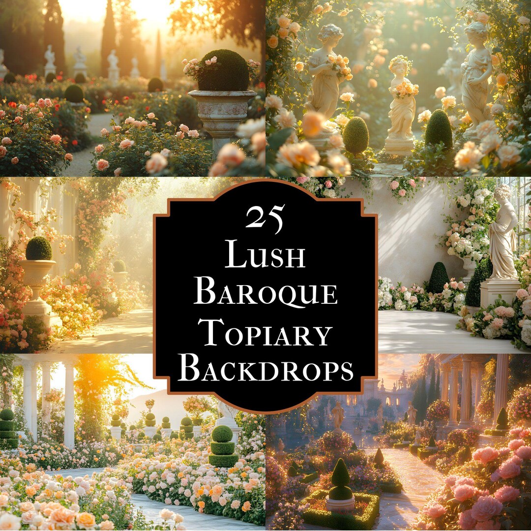 Lush Baroque Garden Digital Backdrop, Topiary Background for ...