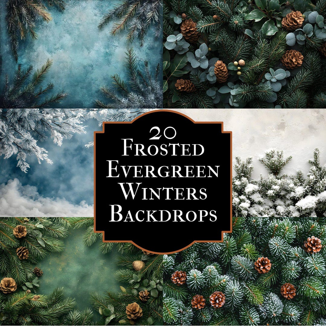 Frosted Evergreen Winter Backdrop Collection, Photography Backgrounds ...
