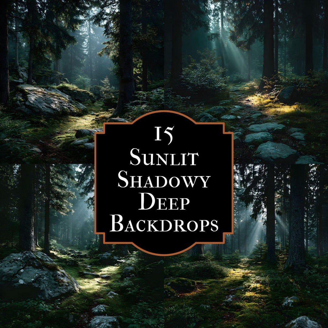 Sunlit Forest Digital Backdrop, Shadowy Woods Background, Enchanted ...