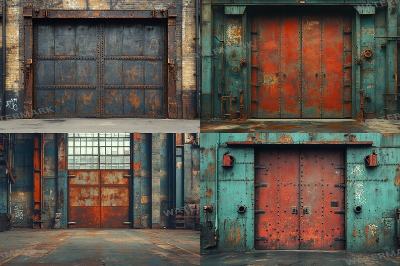 Industrial Warehouse Digital Backdrops, Rusty Metal Door, Urban Grunge ...