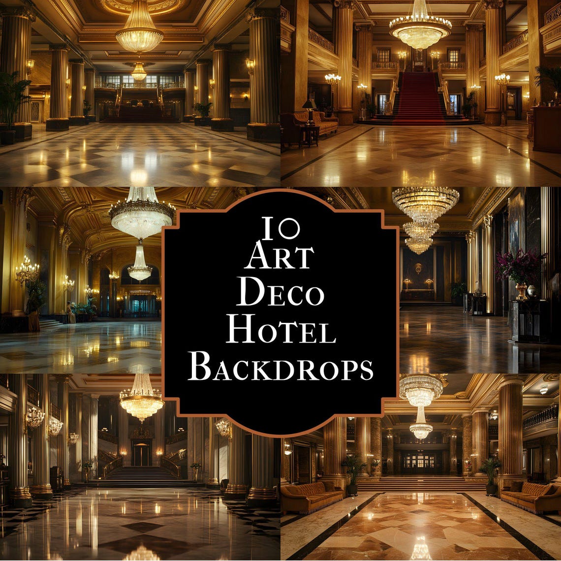 Art Deco Hotel Lobby Digital Backdrop, Elegant Photography Background ...