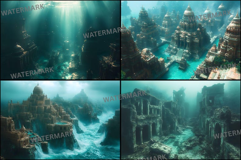 Atlantis Digital Backdrop, Underwater Fantasy Background, Mythical City ...