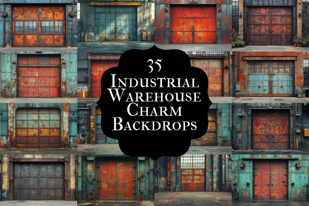 35 Industrial Warehouse Backdrops, Rusty Metal Garage Door Digital ...