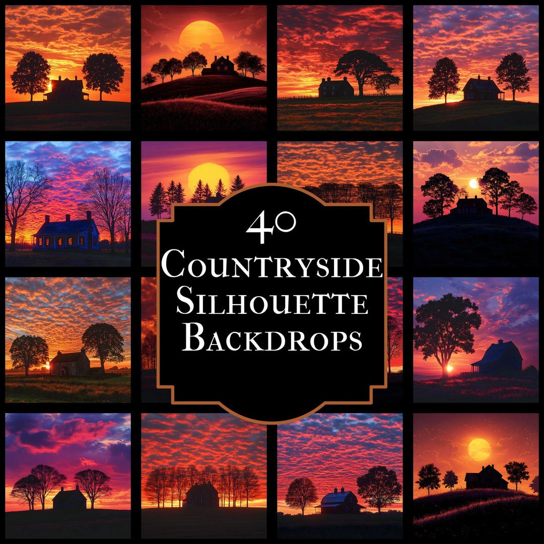 Countryside Digital Backdrop, Silhouette Background for Photography ...