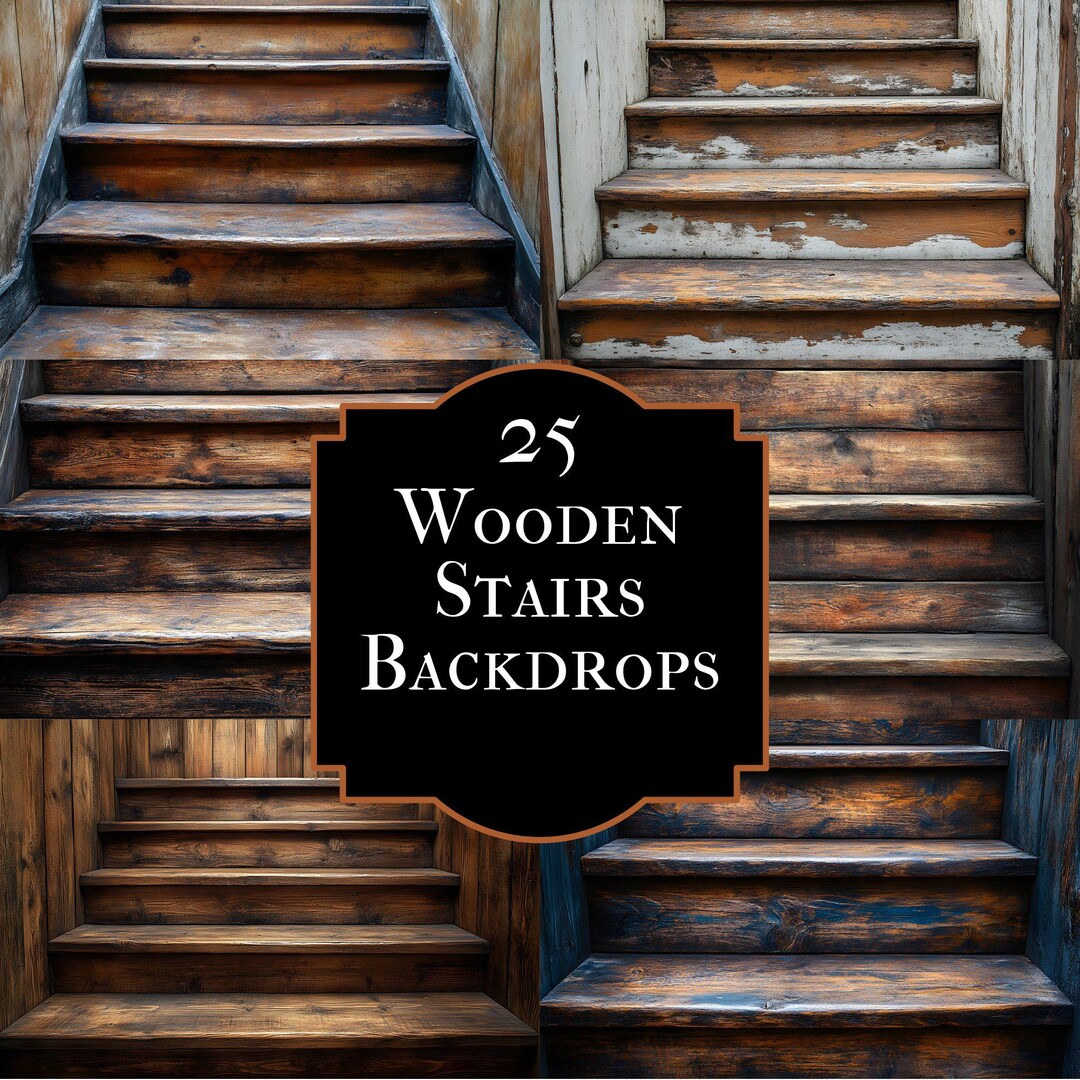 Rustic Wooden Stairs Digital Backdrop, Vintage Photography Background ...