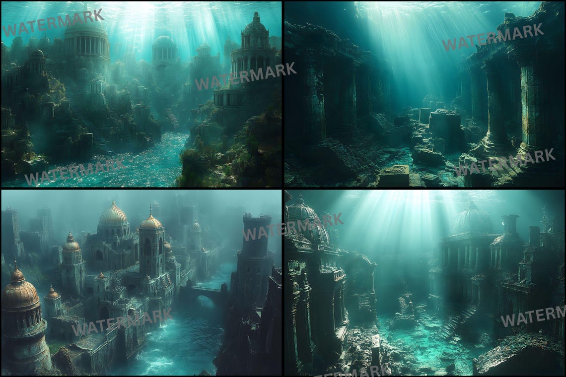 Atlantis Digital Backdrop, Underwater Fantasy Background, Mythical City ...