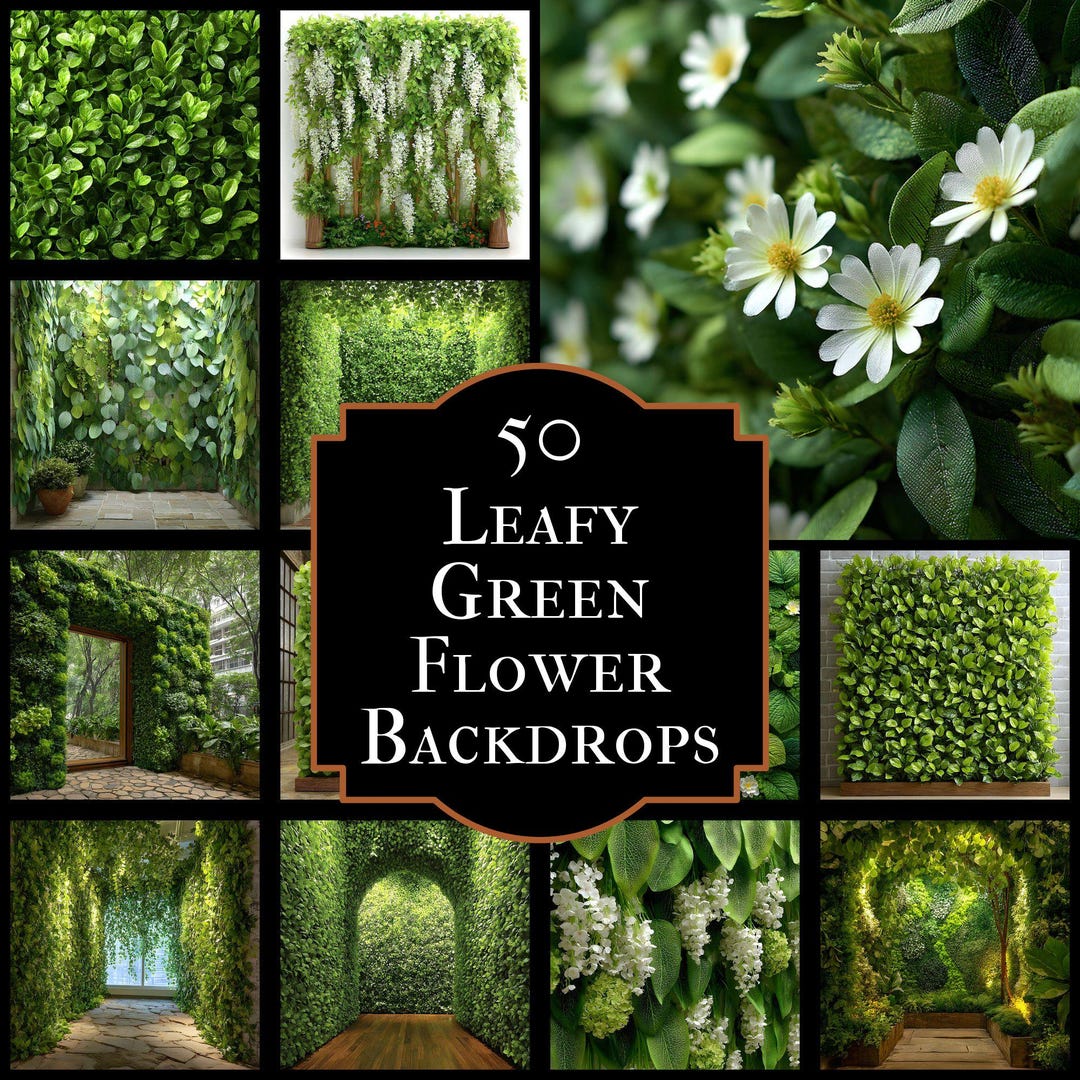 Leafy Green Flower Wall Digital Backdrop, Floral Photography Background ...