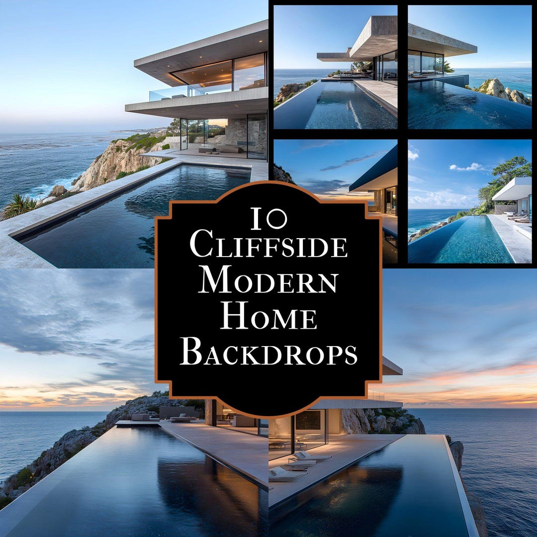 Cliffside Modern Home Digital Backdrop, Photography Background, Real ...