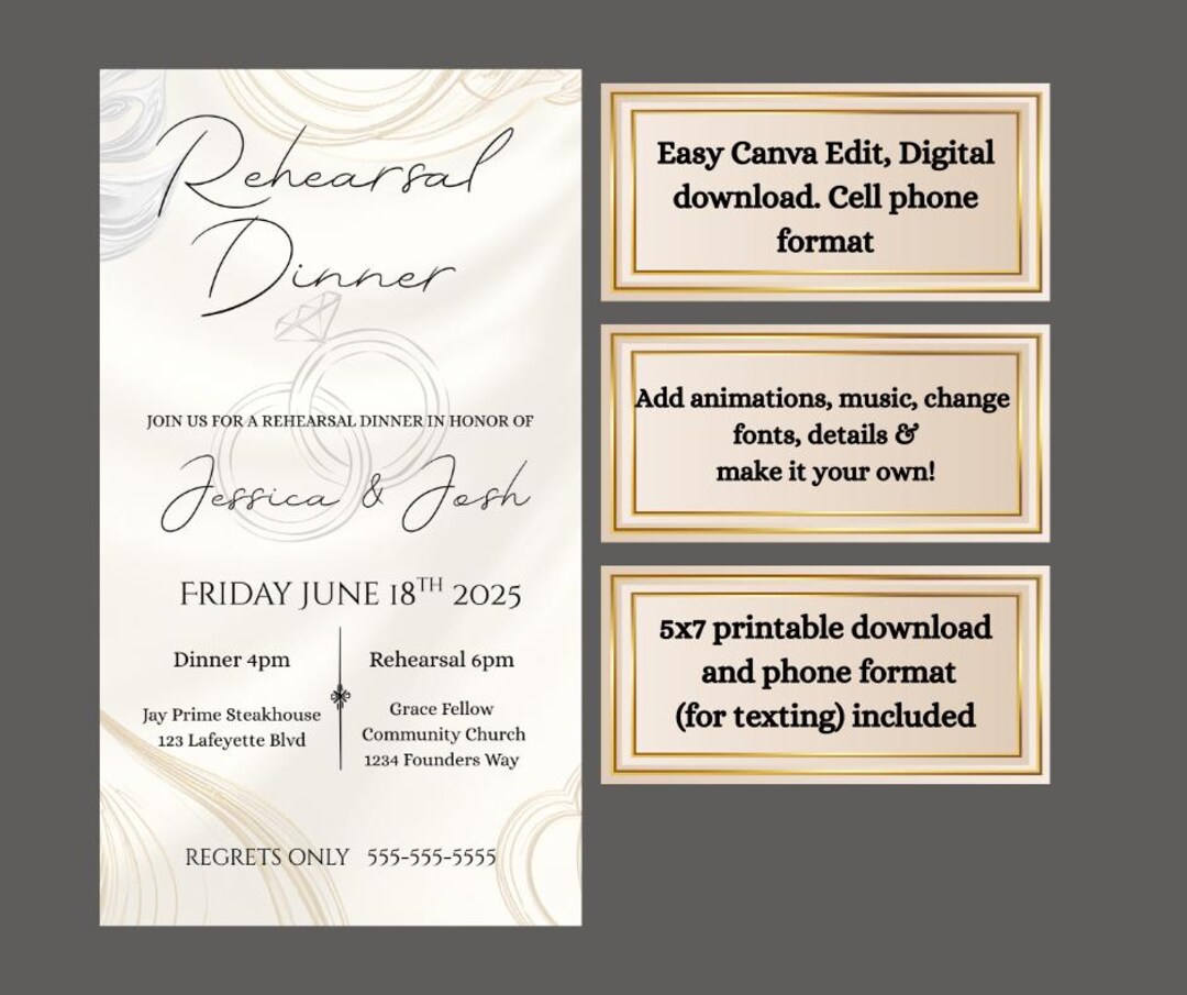Editable Rehearsal Dinner Digital Printable 5x7 Invitation and Cell ...