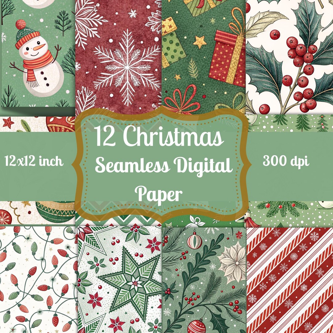 Red and Green Christmas Digital Paper: 12 Seamless Holiday Patterns ...