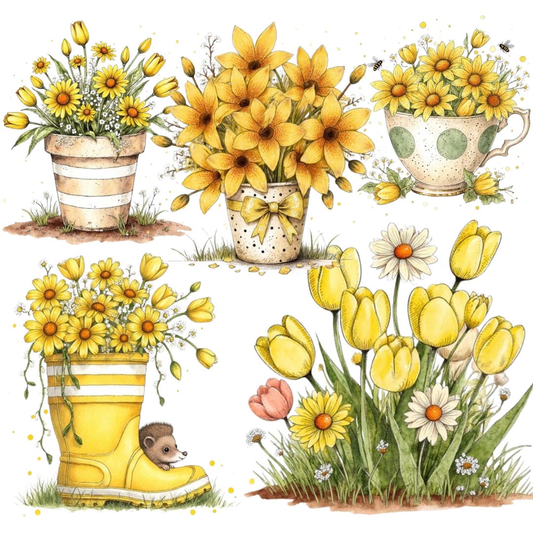 Yellow Spring Flowers Clipart, Floral Graphics (digital Download) - Etsy