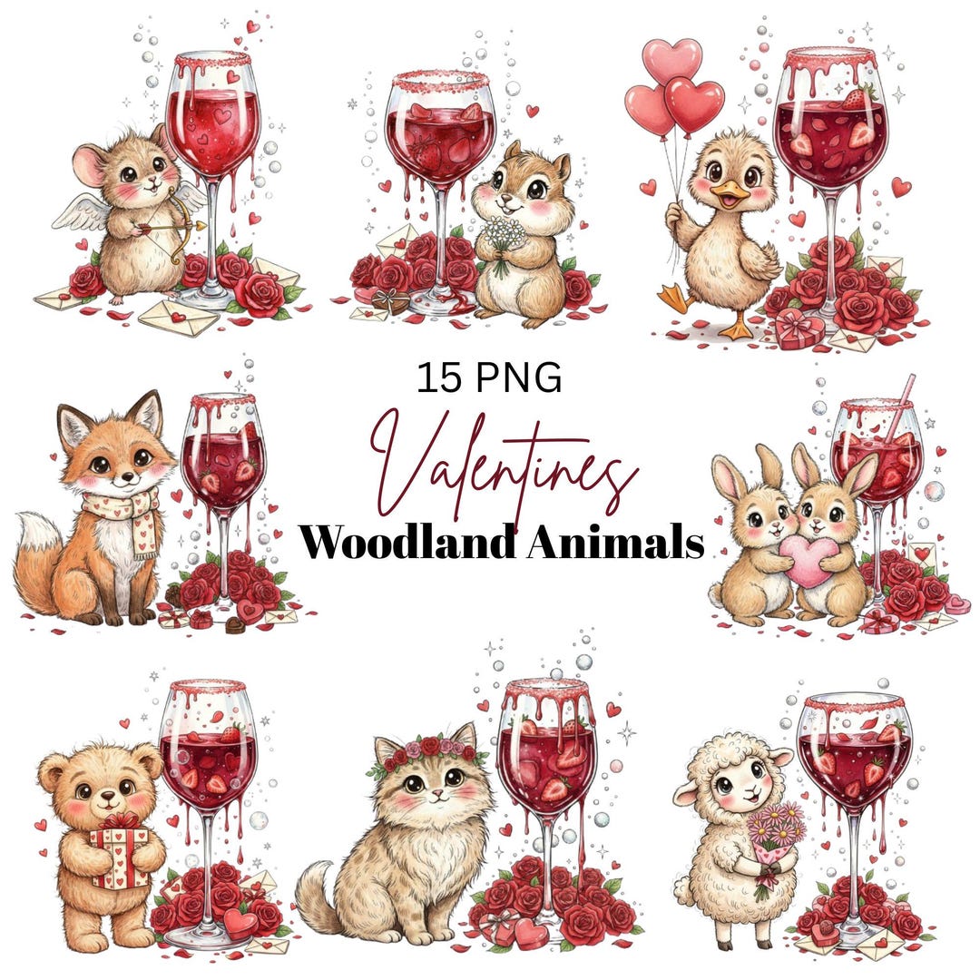 Woodland Animals Valentine Clipart, Scruffy Watercolor Style ...