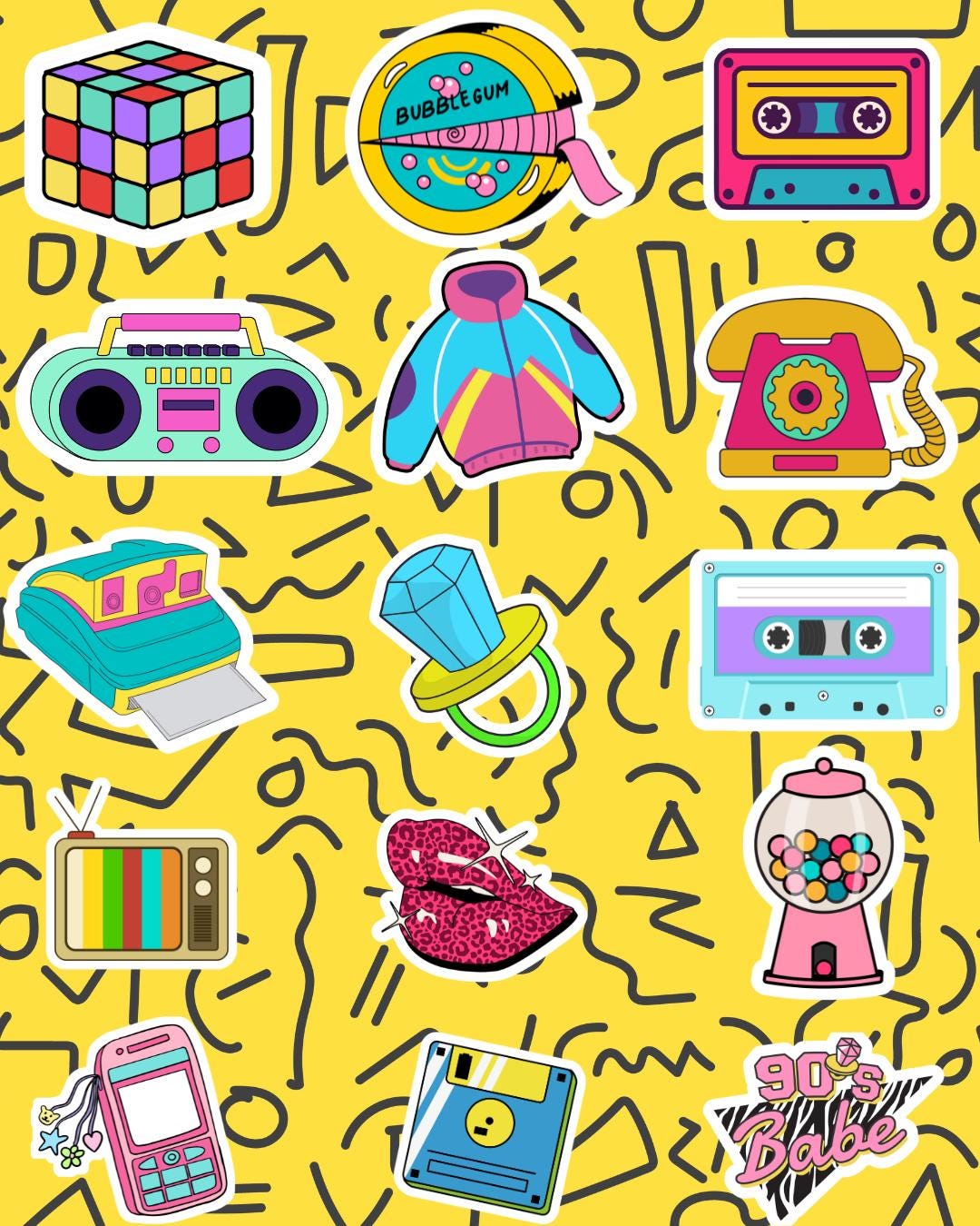 90s Nostalgia 50 Sticker Pack: Retro Candy Designs, Water Bottle Decals ...