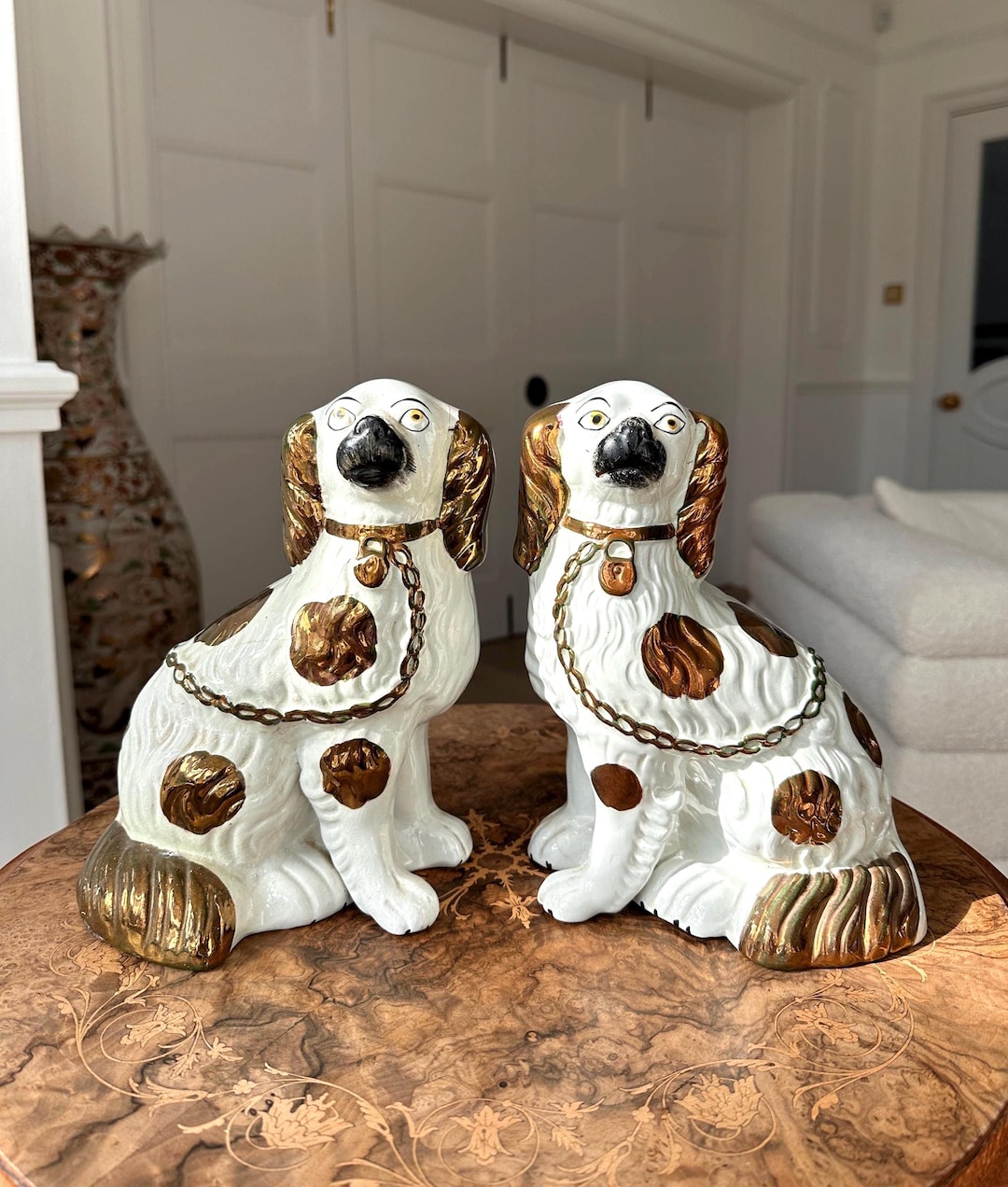 Large Pair Antique Copper Lustre Staffordshire Spaniel Dogs – 12 ...