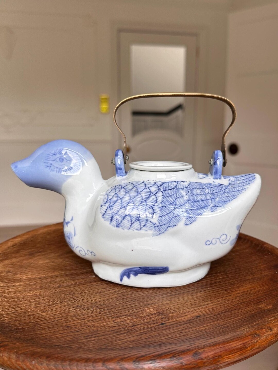 Vintage Delft Blue & White Porcelain Duck Teapot / Water Vessel With ...