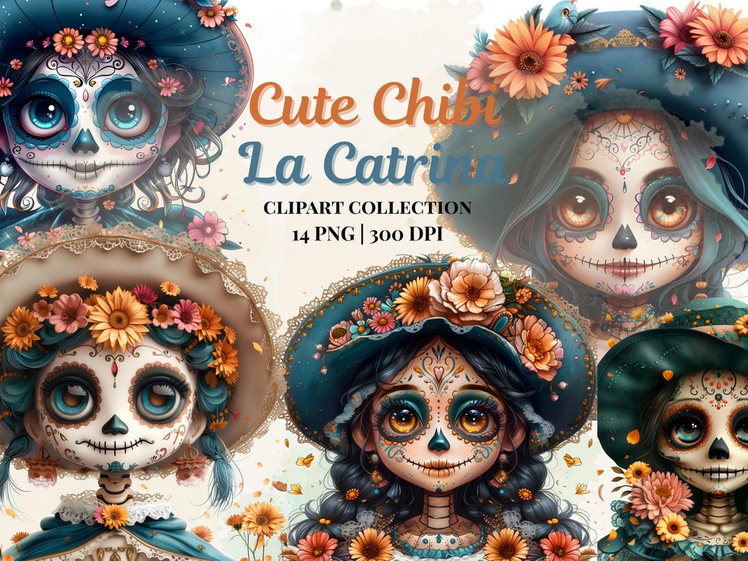 Cute Chibi La Catrina Kawaii Sugar Skull Girl Digital Art Dia De Los ...