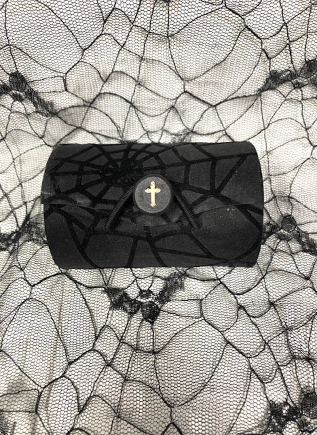 Black Taffeta Spiderweb Goth Wood Clutch Purse / Black Velvet Spider ...