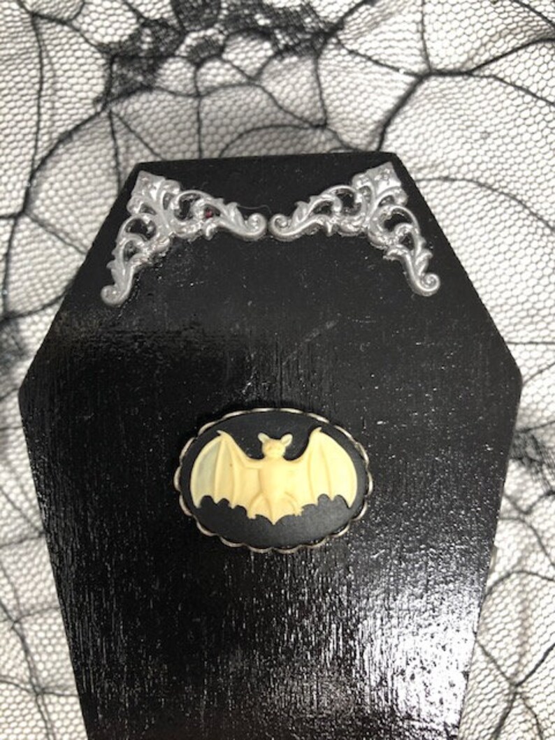 Black Bat Cameo Gothic Wood Coffin Box, Decorative Goth Jewelry Trinket ...