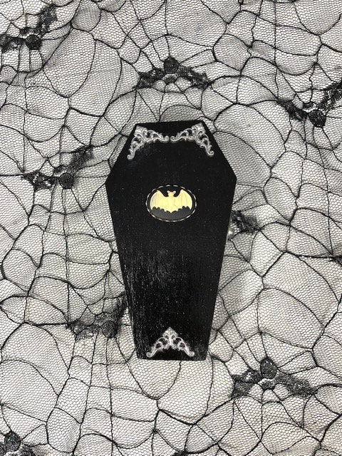 Black Bat Cameo Gothic Wood Coffin Box, Decorative Goth Jewelry Trinket ...
